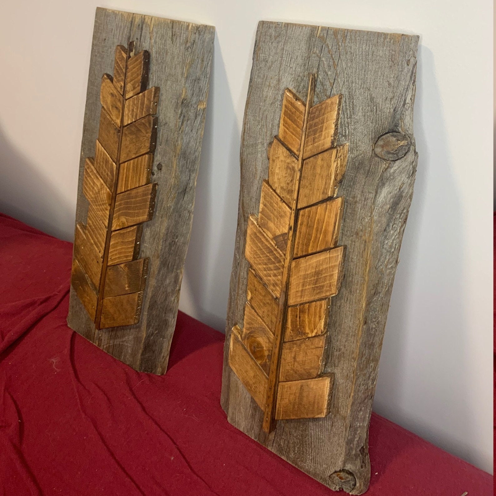 Rustic Barnwood Geometric Feathers set 2 Wood Feathers - Etsy