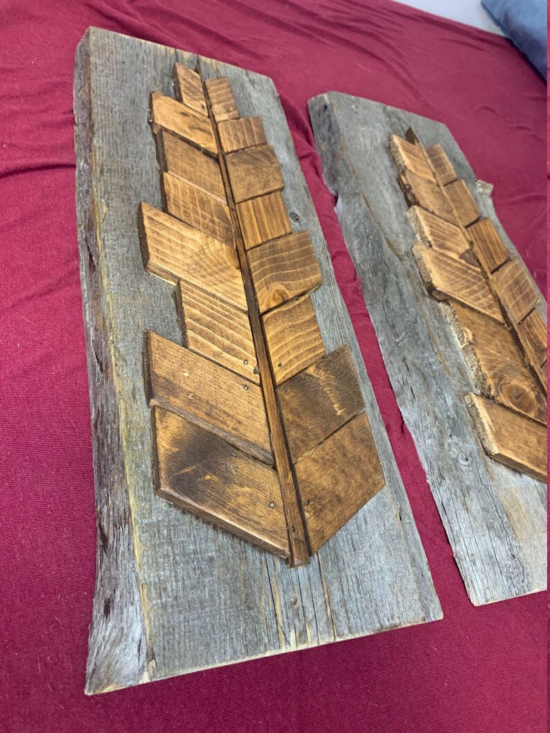 Rustic Barnwood Geometric Feathers set 2 Wood Feathers - Etsy