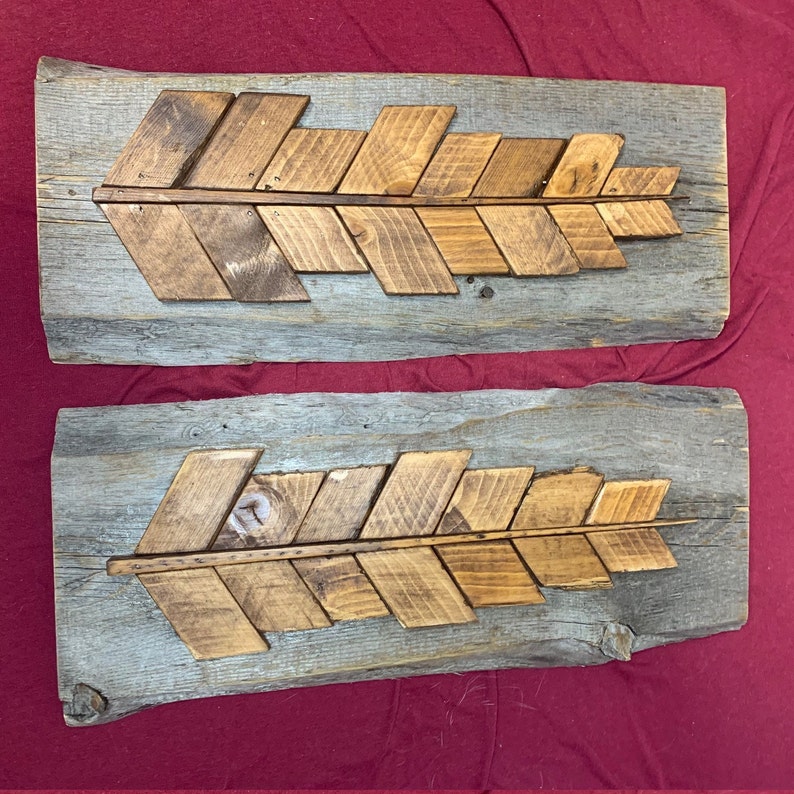 Rustic Barnwood Geometric Feathers set 2 Wood Feathers - Etsy