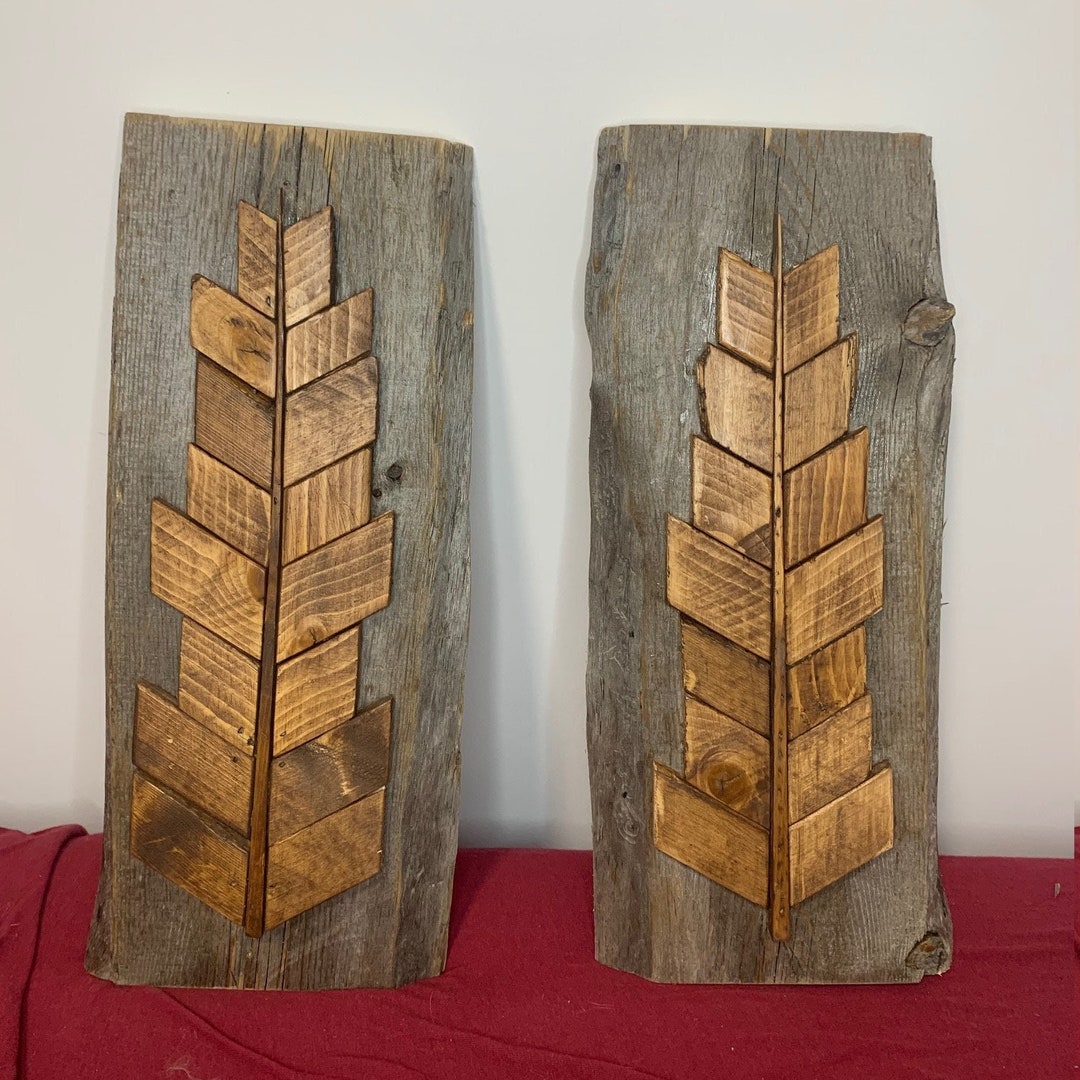 Rustic Barnwood Geometric Feathers set 2 Wood Feathers - Etsy
