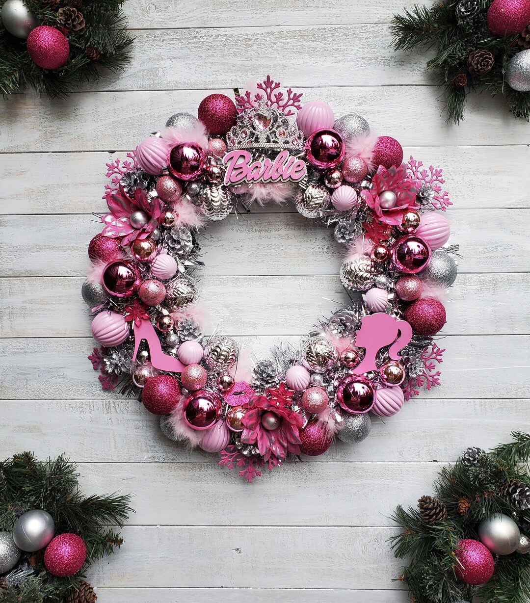 Barbie Inspired Wreath, Pink Wreath, Shabby Chic Wreath, Pink Barbie ...