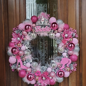 Barbie Inspired Wreath, Pink Wreath, Shabby Chic Wreath, Pink Barbie ...