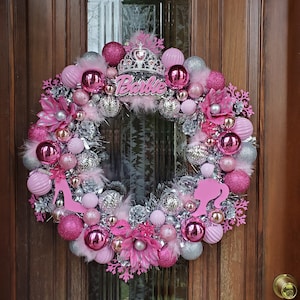 Barbie Inspired Wreath, Pink Wreath, Shabby Chic Wreath, Pink Barbie ...