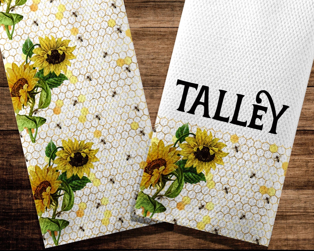 Personalized Sunflowers and Bees Towel, Farmhouse Kitchen - Etsy