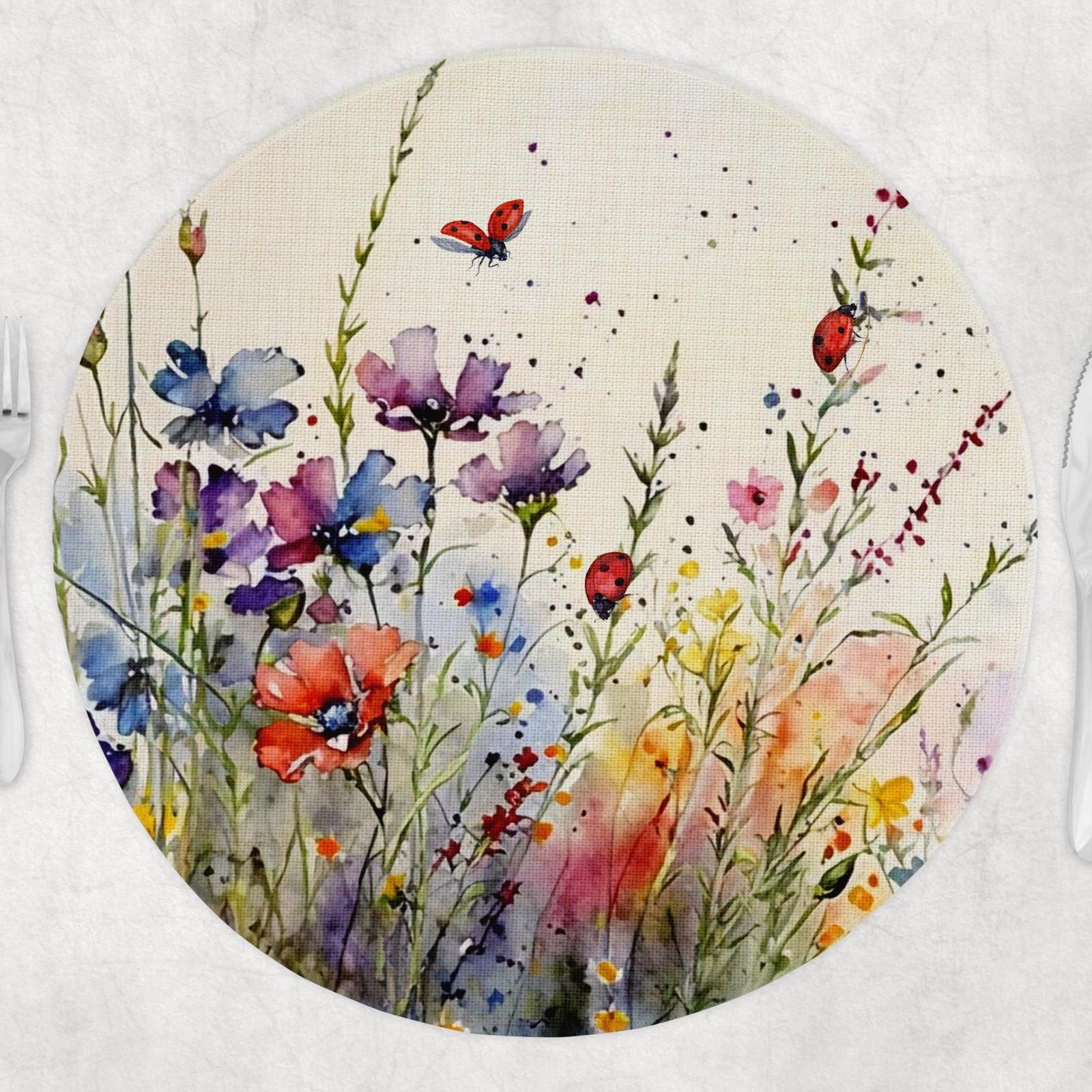Round Table Mat, Round Placemats, Table Linen, Ladybug Placemat ...