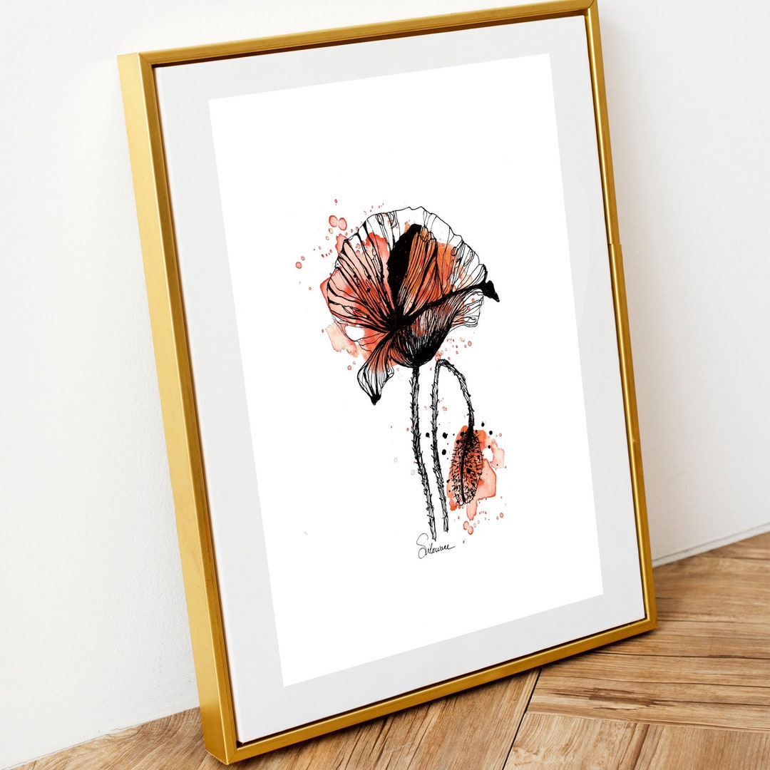 A4 Poster POPPY Illustration in Indian Ink With Touches of Watercolor ...