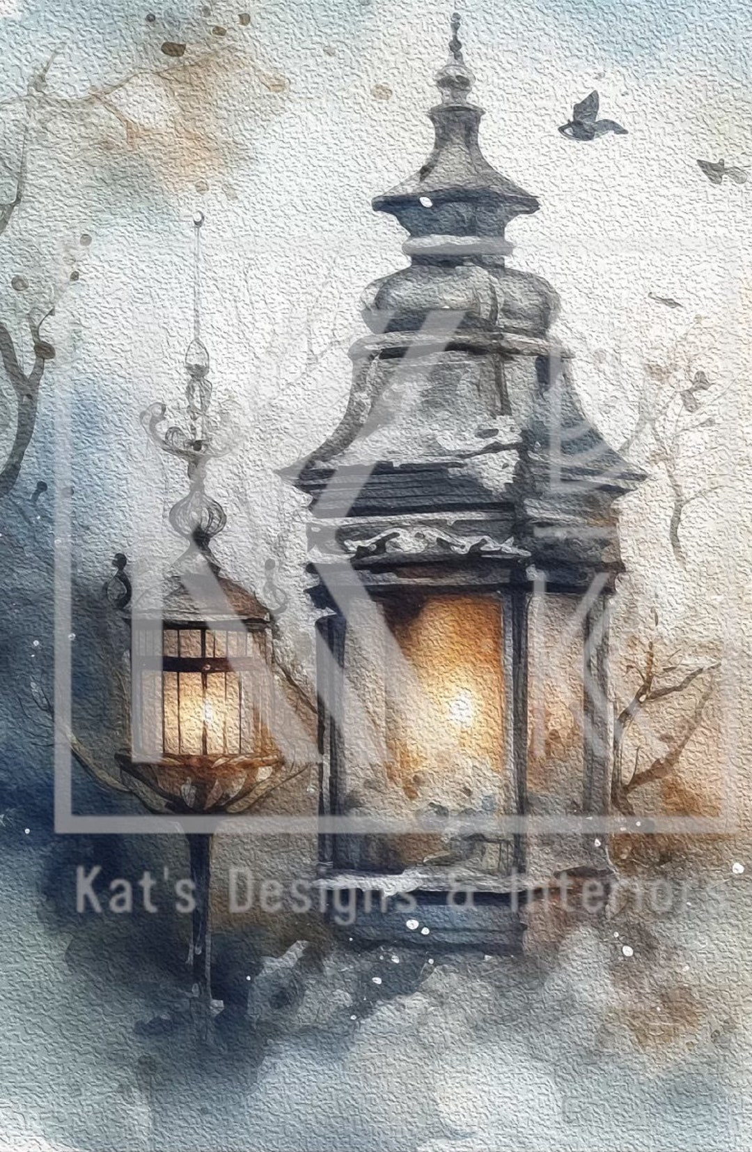 New! Watercolor Lanterns I Rice Paper Decoupage I Size A4 I DIY ...