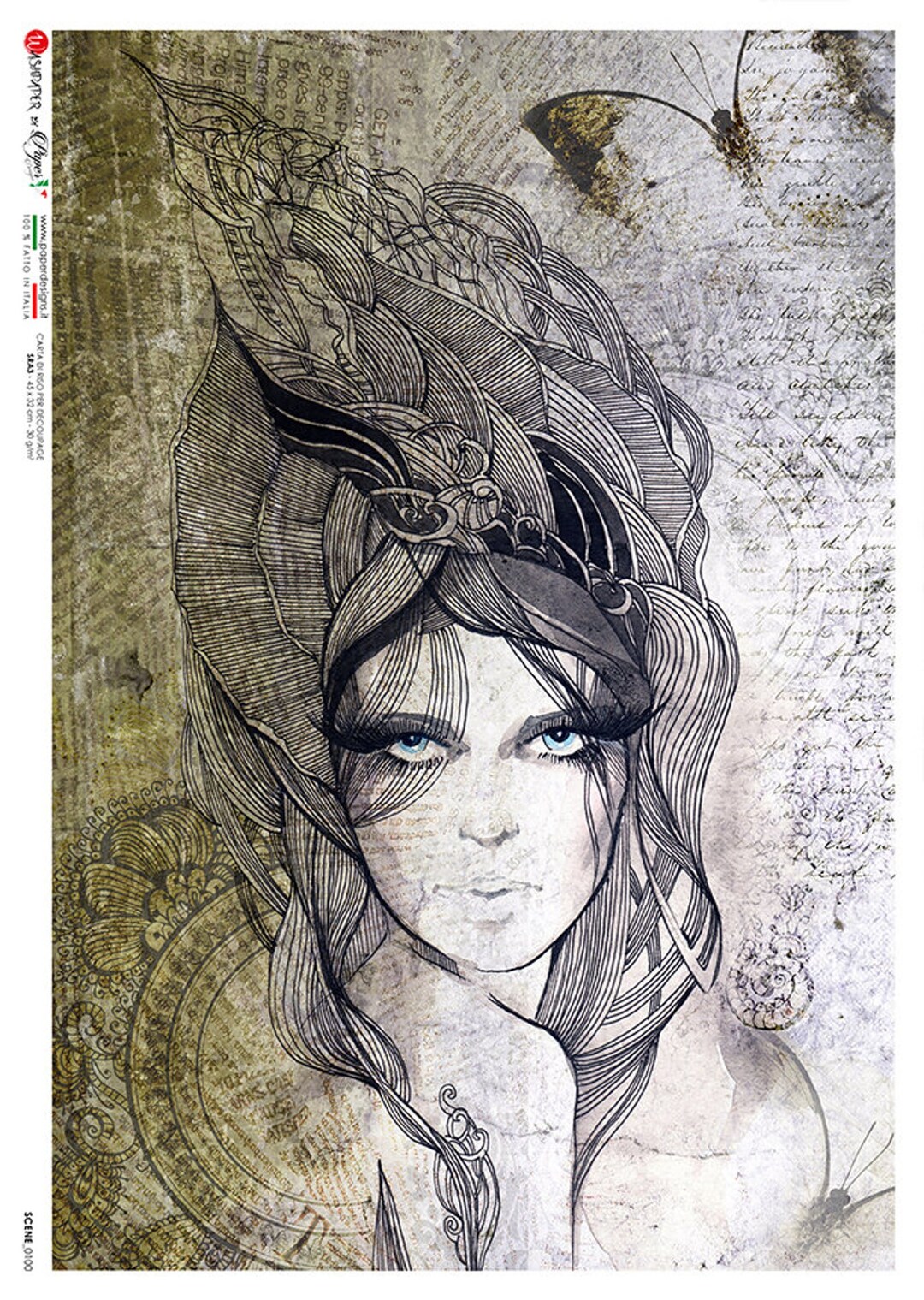 Paper Designs Washipaper Illustrated Portrait Rice Paper Decoupage A4 ...