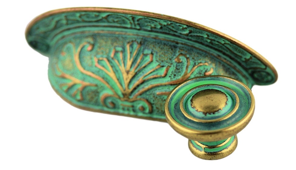 Verdigris Center Peak With Two Rings Cabinet Knob 1-1/4" - Etsy