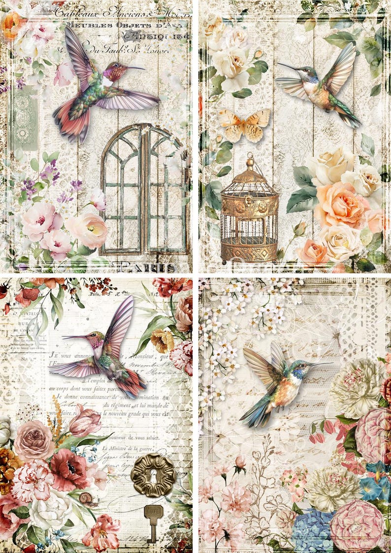 Hummingbird 4 Pack I Decoupage Queen I Rice Paper Decoupage I Size A4 I ...