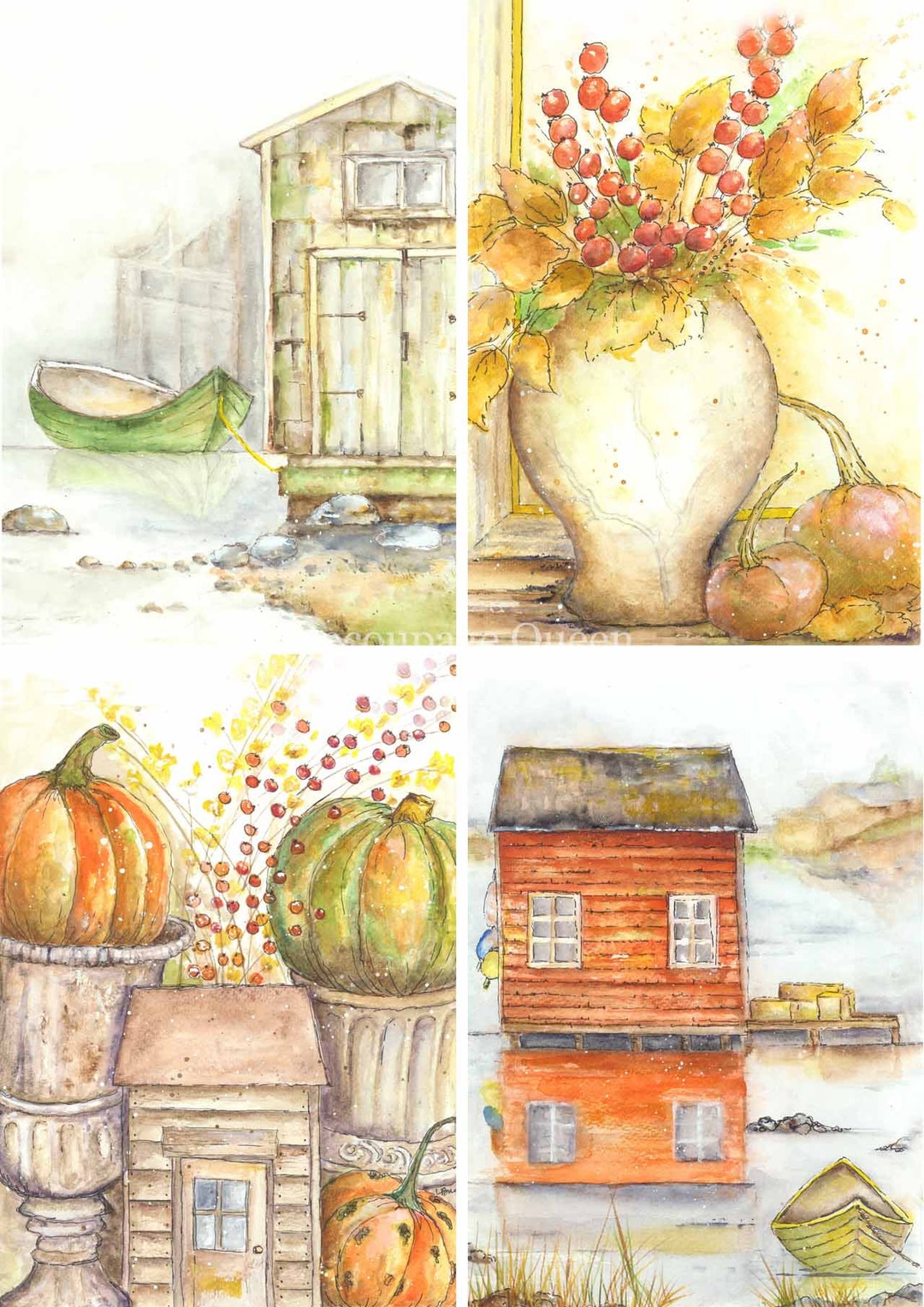 Fall 4 Pack Rice Paper Size A4 Decoupage for Furniture, Mixed Media ...