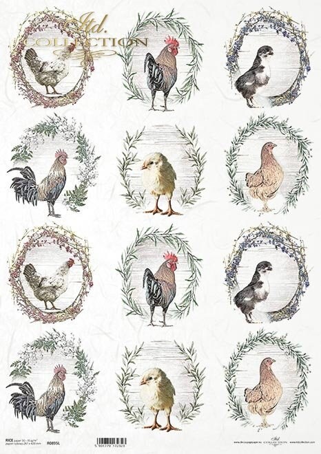 ITD Collection Hen Rooster and Chics Rice Paper Decoupage A3 - Etsy