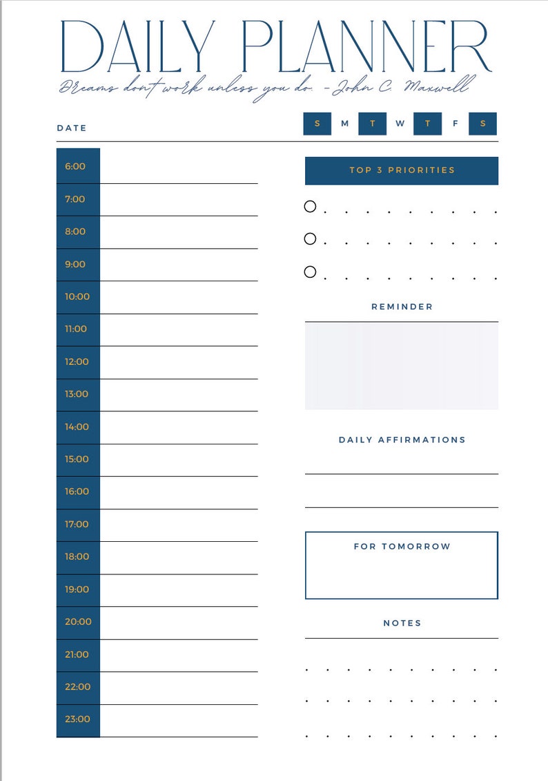 Daily Planner Printable, DIGITAL FILE, Printable, Daily Planner, Daily ...