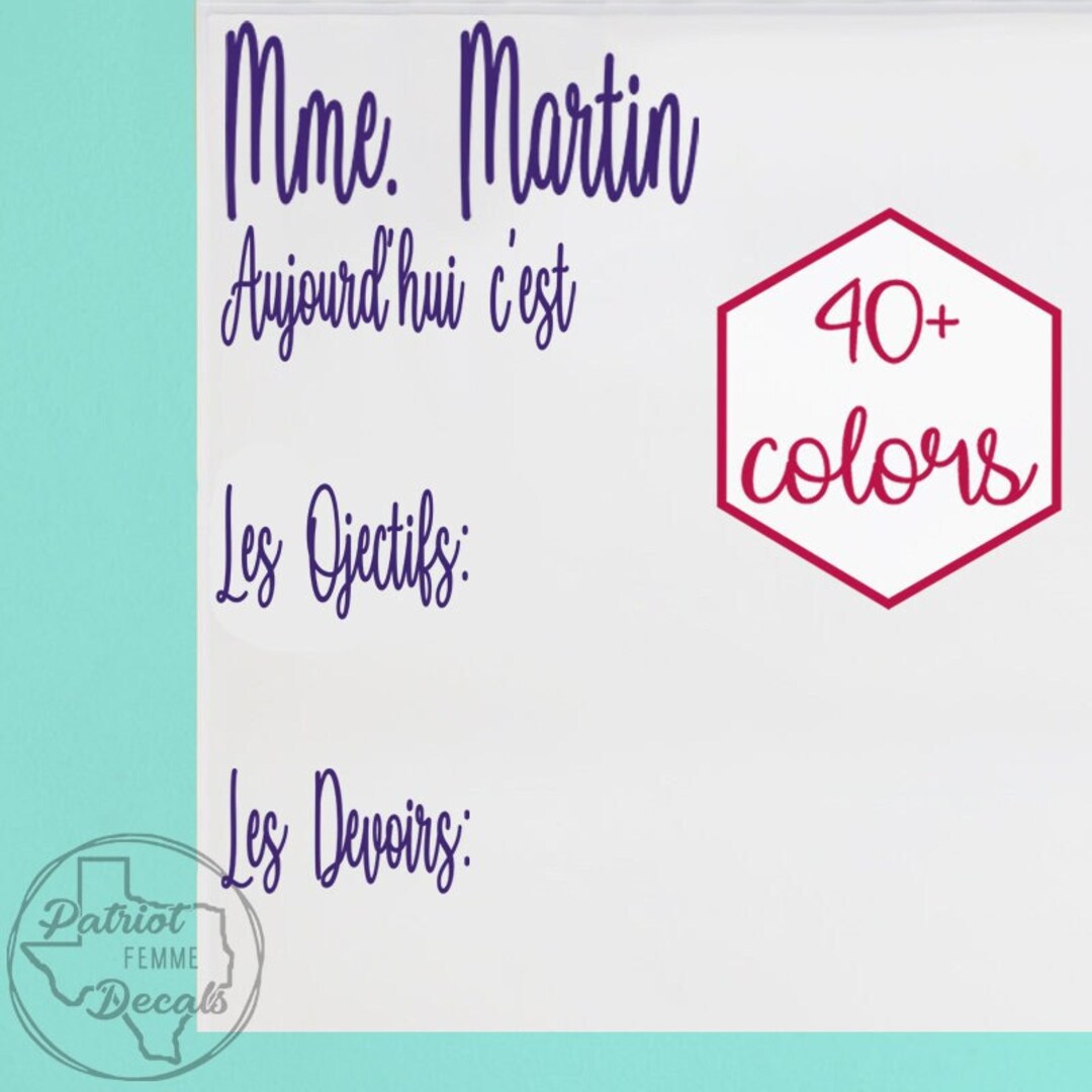 French Class Custom Whiteboard Teacher Name Decals Labels Stickers ...