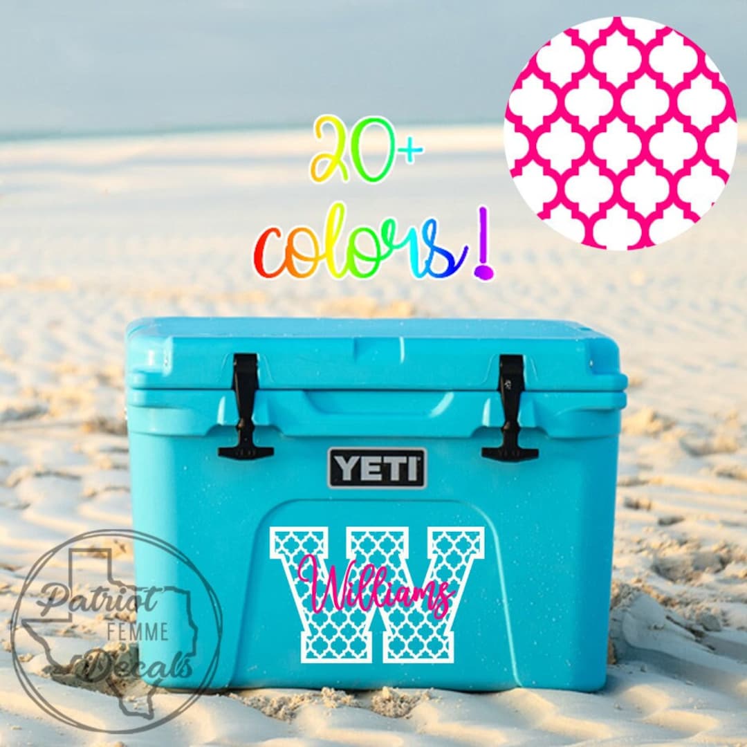 Quatrefoil Custom Monogram Decal Cooler Name Decals Yeti RTIC Boat RV ...