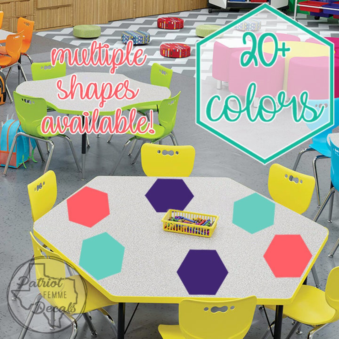 Dry Erase Table Shapes Dots Hexagon Circle Square Desk School Decal Mat ...