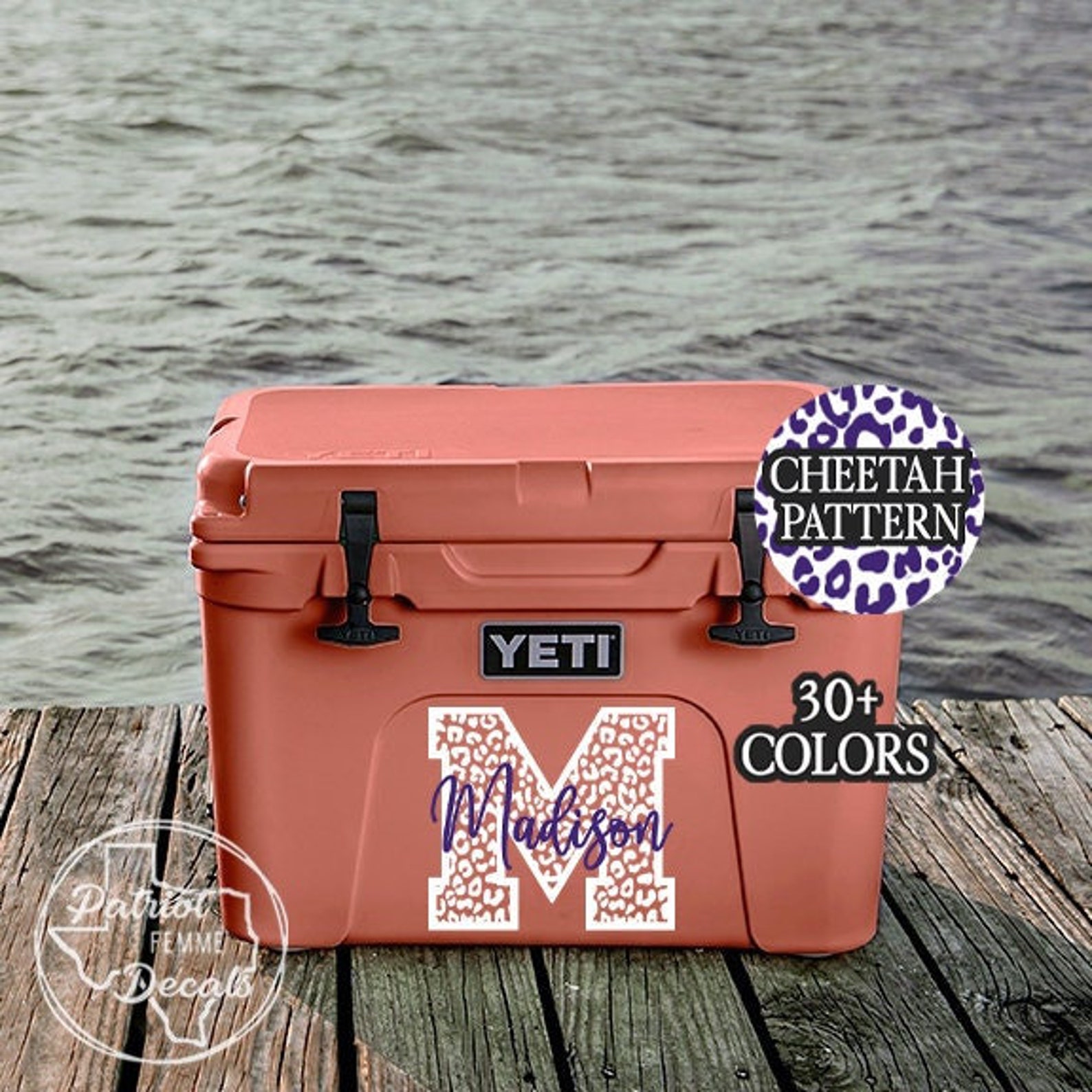 Custom Cheetah Monogram Decal Cooler Name Decals Yeti RTIC Boat RV ...