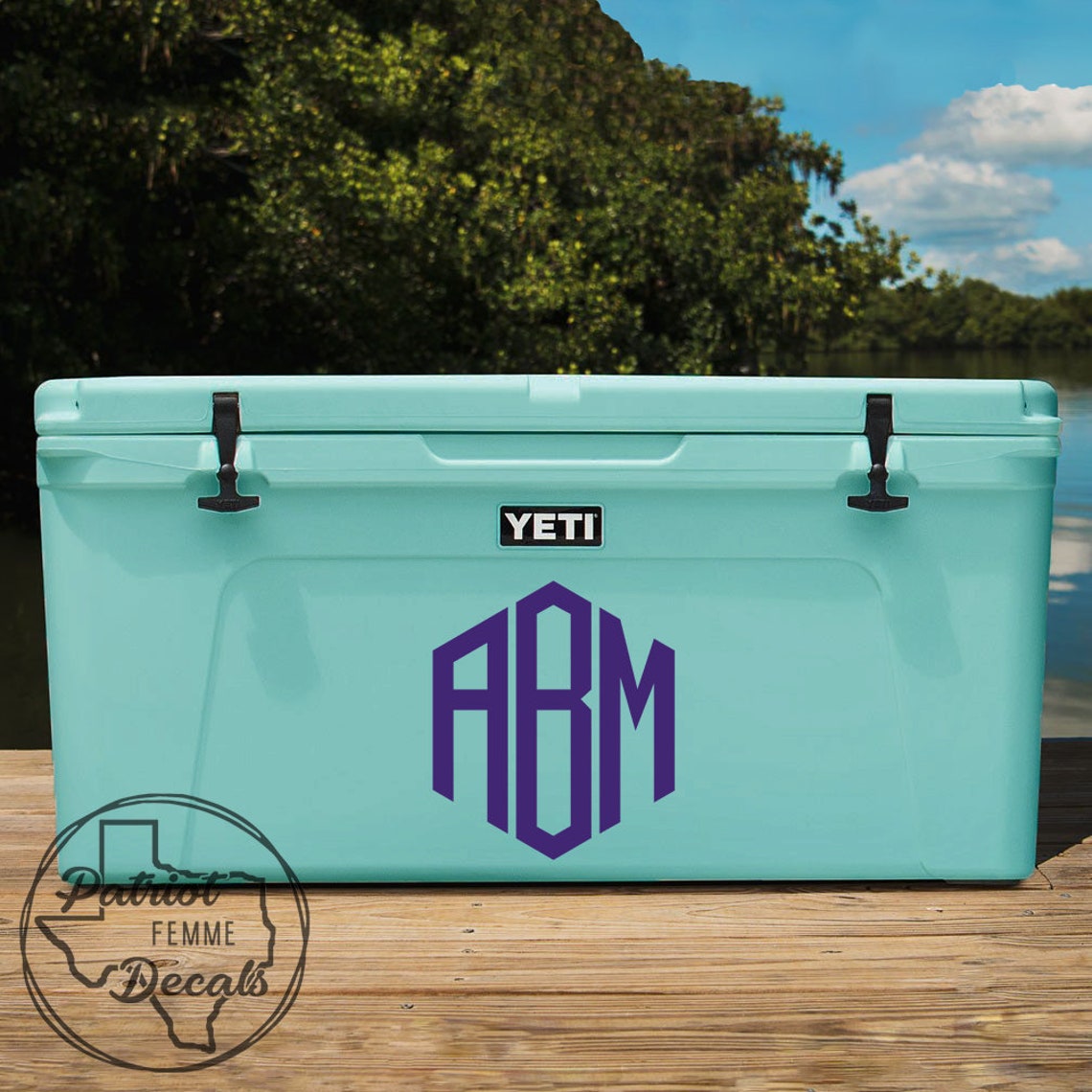 Hexagon Custom Monogram Decal Cooler Name Decals Yeti RTIC Boat RV ...