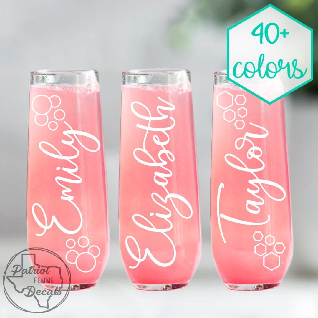 Custom DIY Champagne Flute Decal Glass Glasses Rose Gold Silver Modern ...