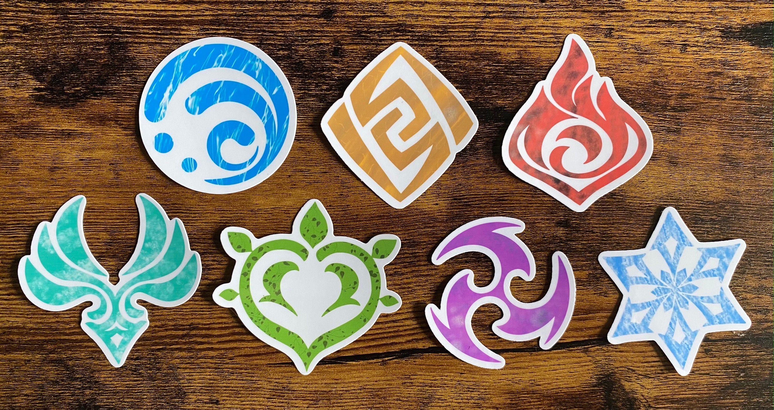 Genshin Impact Electro Cryo Dendro Elements Set Pyro Hydro Glossy Vinyl ...