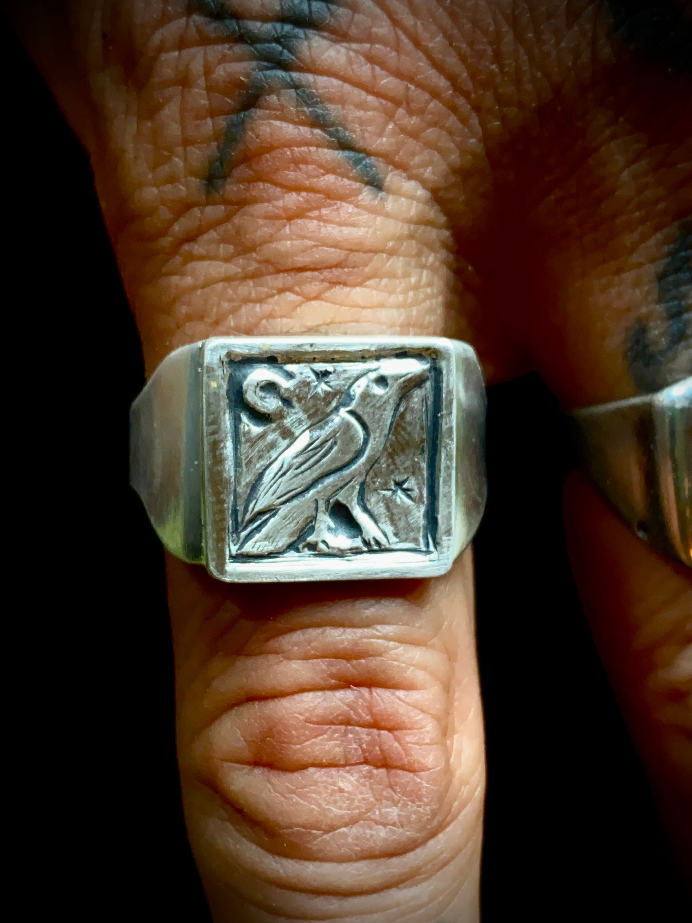 Hand Engraved Sterling Silver Raven Moon Signet Ring - Etsy
