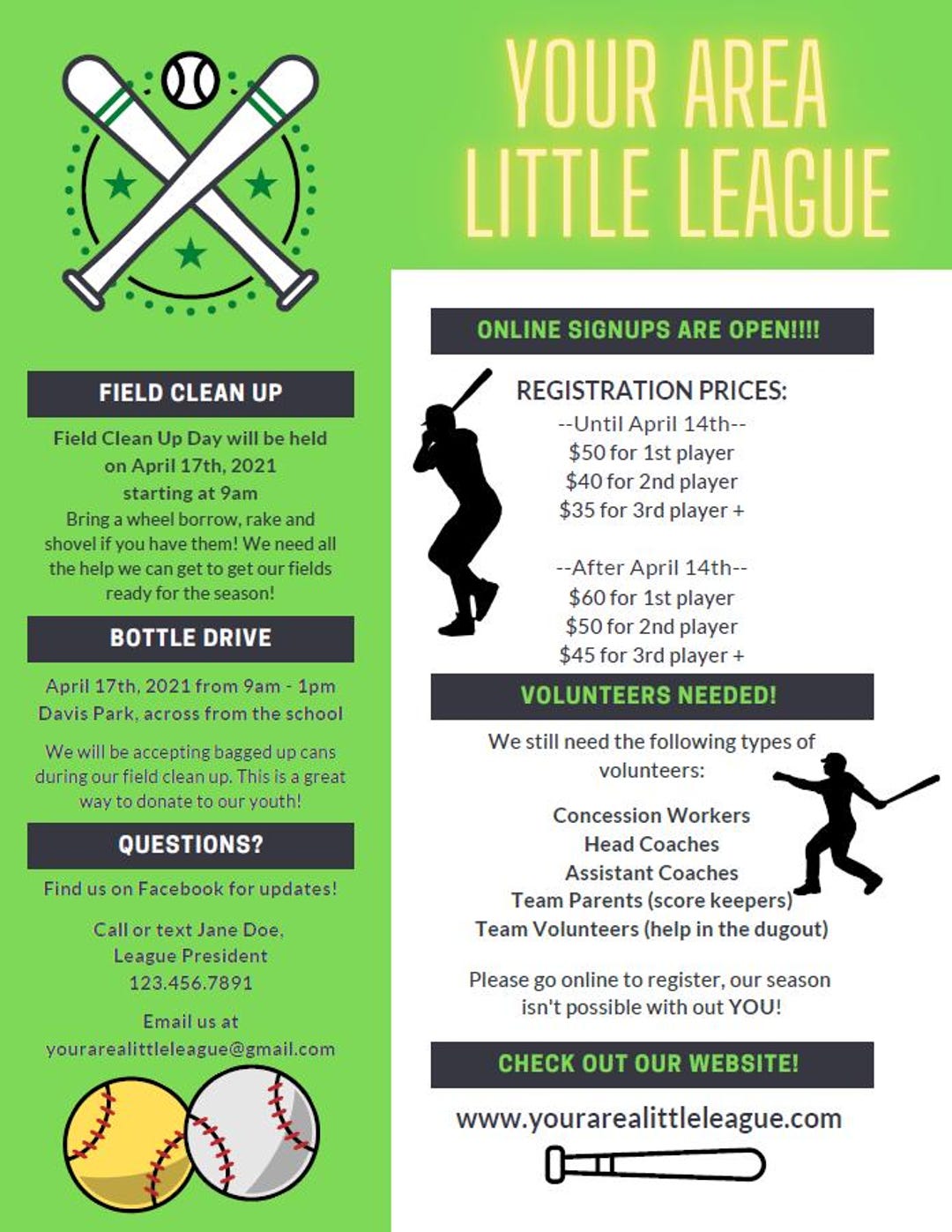 Little League/youth League Informational Flyer - Etsy