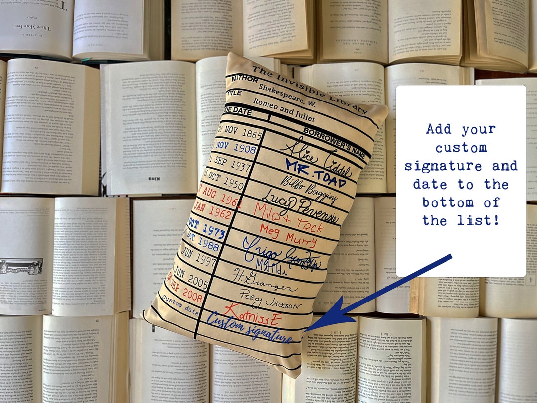 Vintage Library Card Pillow With CUSTOM SIGNATURE and Date ...