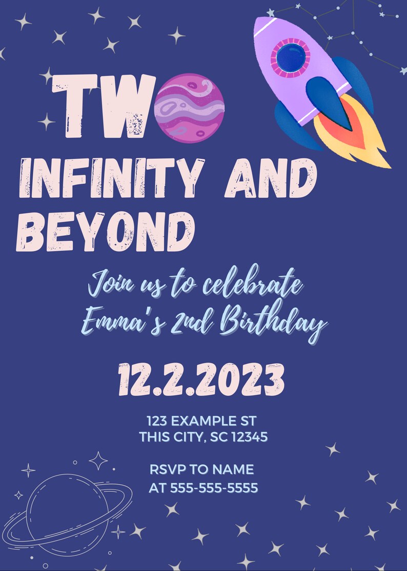 Two Infinity & Beyond Birthday Invitation - Etsy