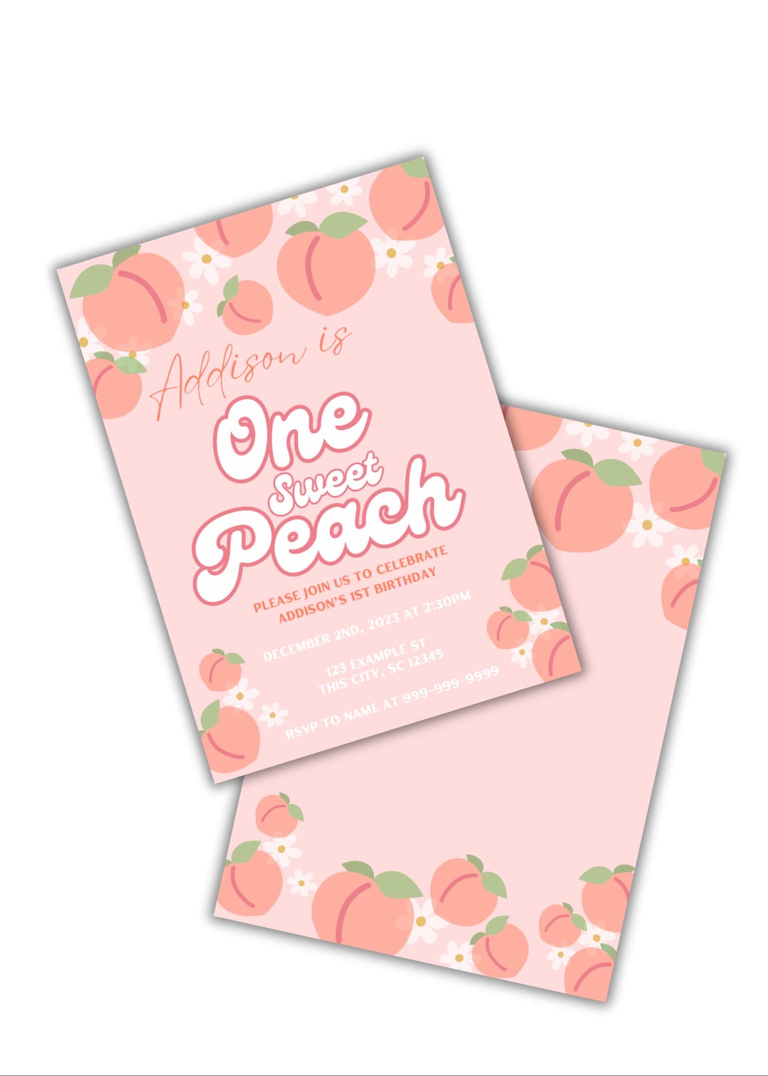 One Sweet Peach Birthday Invitation - Etsy