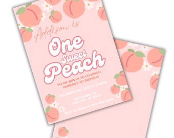 One Sweet Peach Birthday Invitation - Etsy