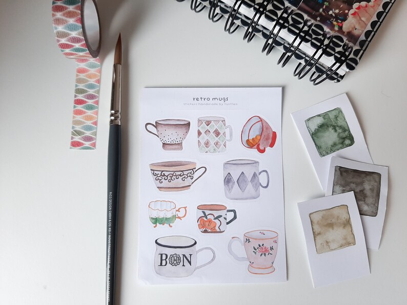 Mug Sticker Sheet Retro cup sticker coffee and tea stickers | Etsy