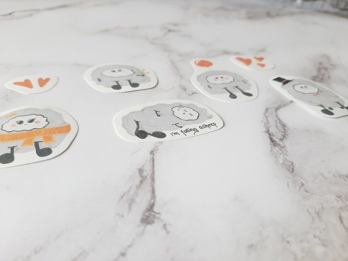 Fluffy Sheep Stickers - Aquarell Animal Decals - Kawaii Planner Labels ...
