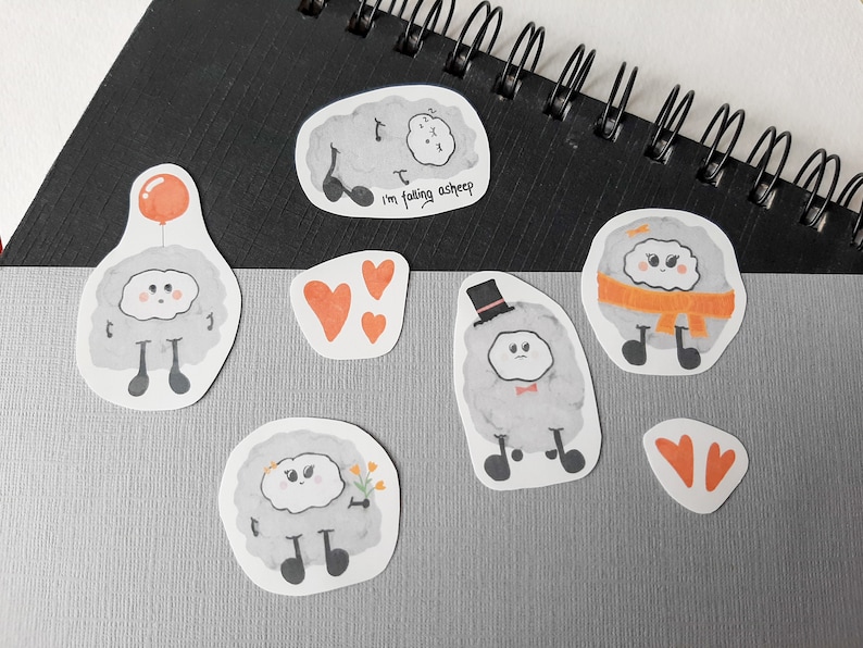 Fluffy Sheep Stickers - Aquarell Animal Decals - Kawaii Planner Labels ...
