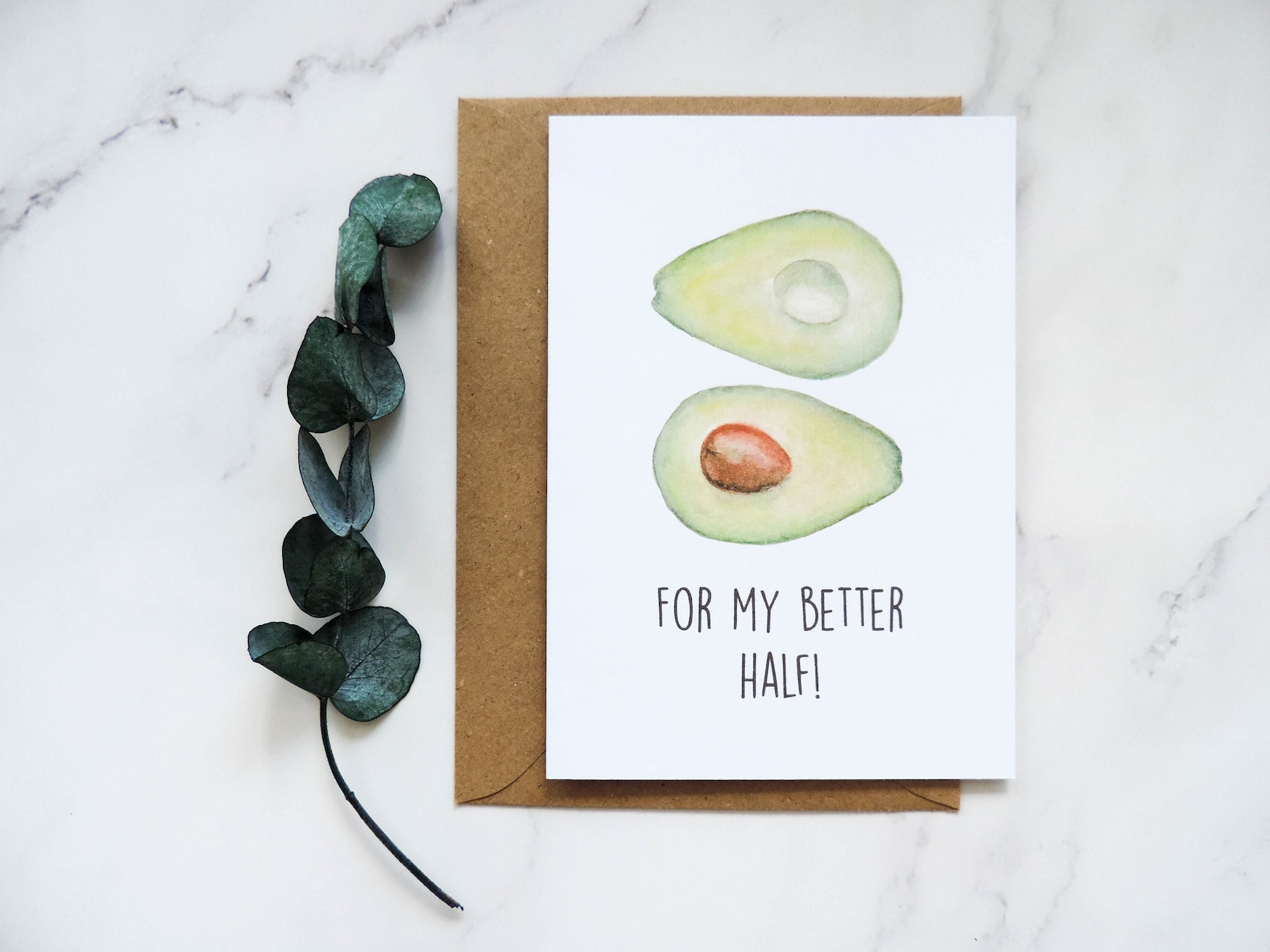 Aquarelle Avocado Card, Card for Better Half, Greeting Card With ...