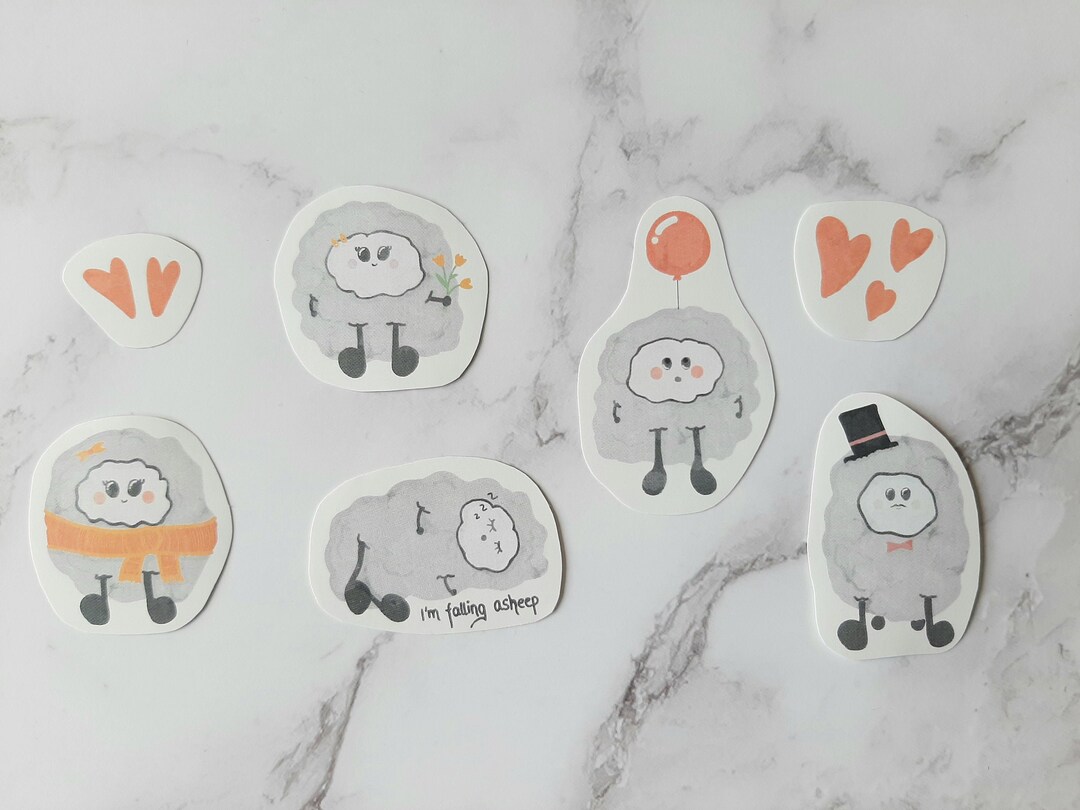 Fluffy Sheep Stickers - Aquarell Animal Decals - Kawaii Planner Labels ...