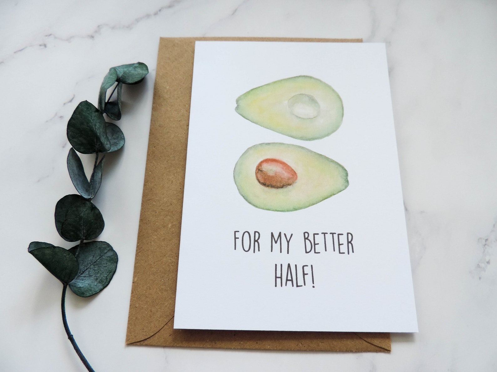 Aquarelle Avocado Card, Card for Better Half, Greeting Card With ...