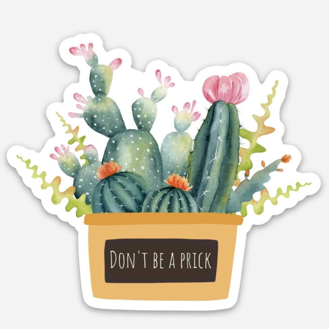 Funny Cactus Sticker: 'don't Be A Prick' Waterproof Vinyl Decal - Etsy