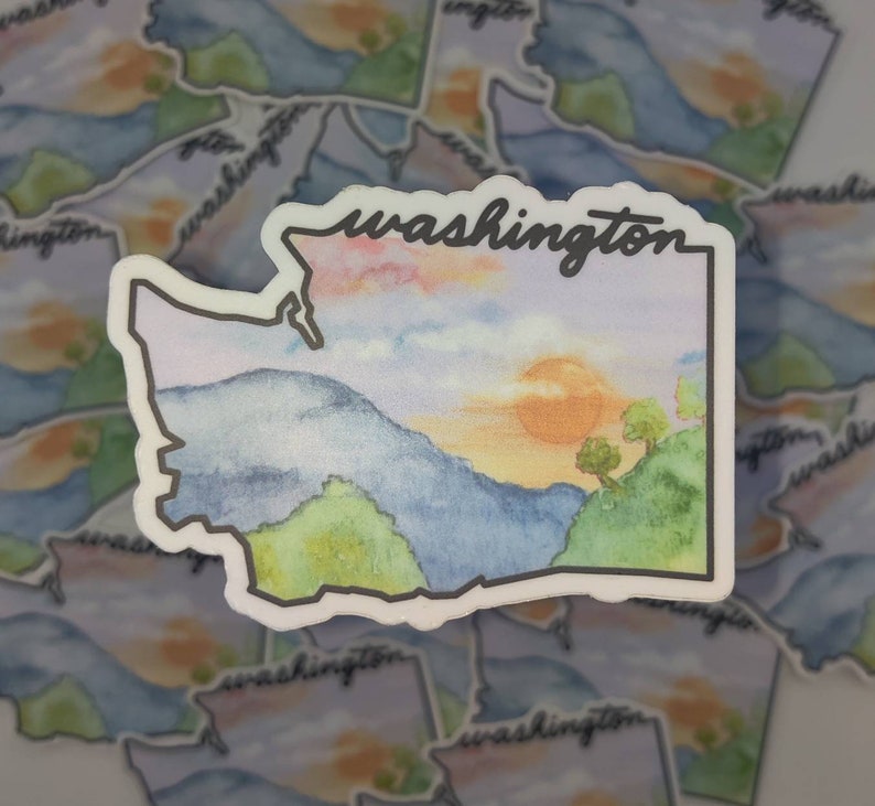 Washington State Sticker Watercolor WA Sticker Waterproof | Etsy