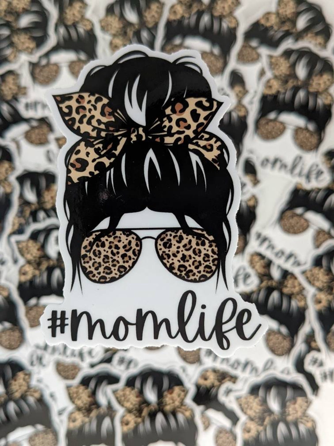 Leopard Print Mom Life Sticker: Messy Bun Laptop Decal - Etsy