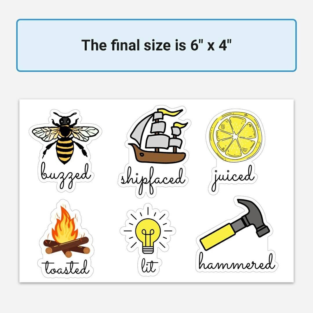 Cute Drinking Sticker Set Sheet of 6 Vinyl Drinking Stickers - Etsy