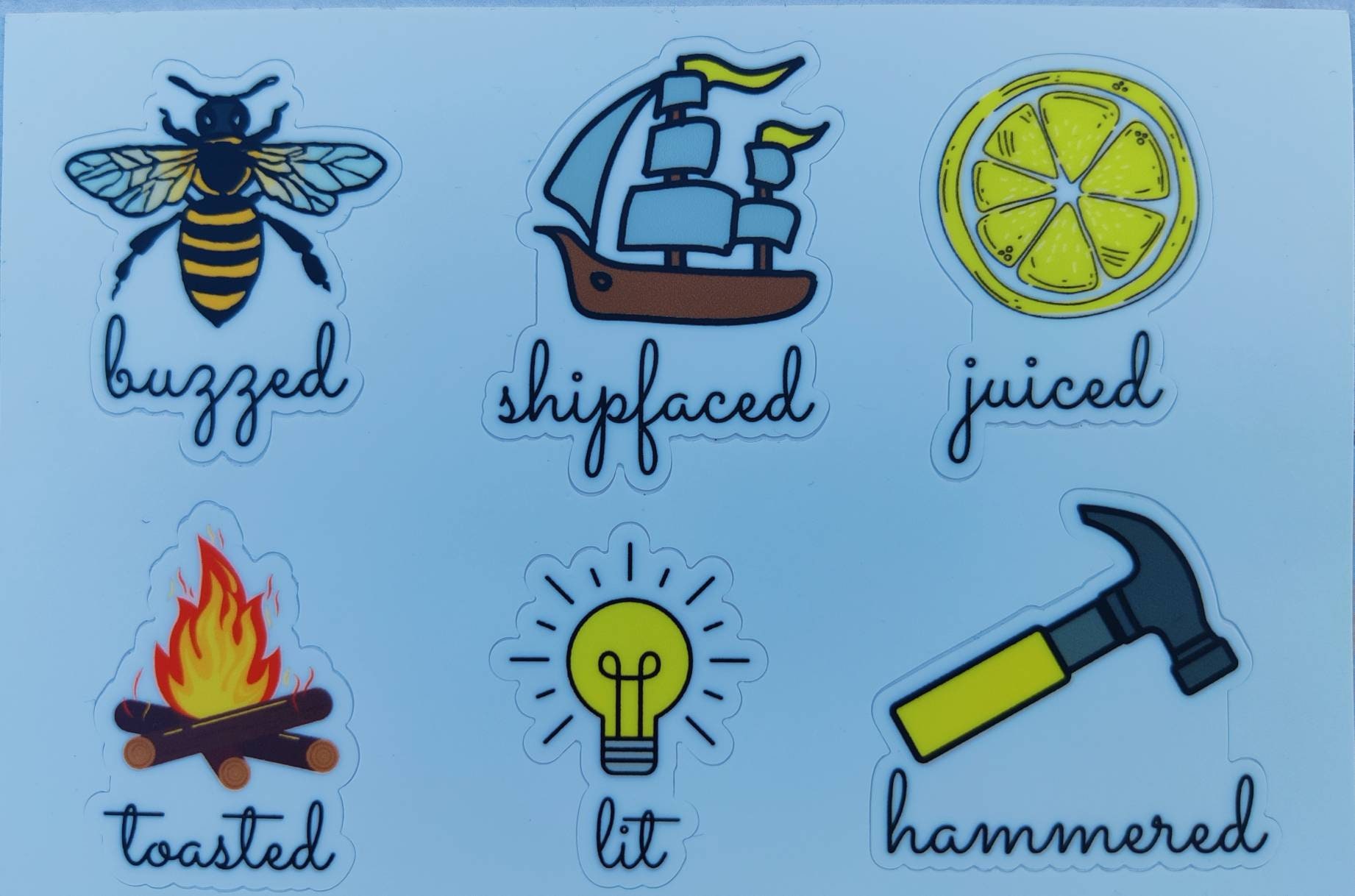 Cute Drinking Sticker Set Sheet of 6 Vinyl Drinking Stickers - Etsy