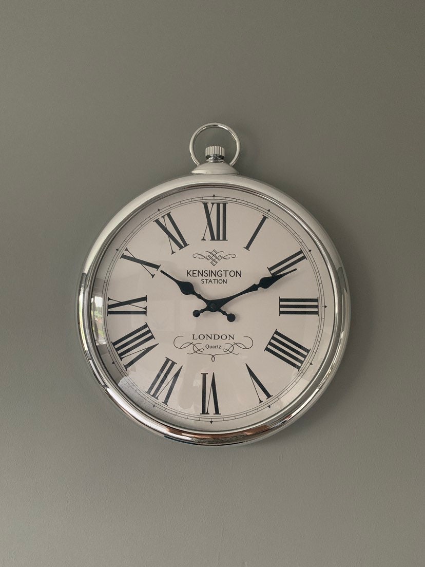 Kensington London Silver Grey Fob Watch Modern Wall Clock | Etsy