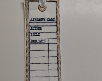 Library Card Bookmark Embroidered Bookmark - Etsy