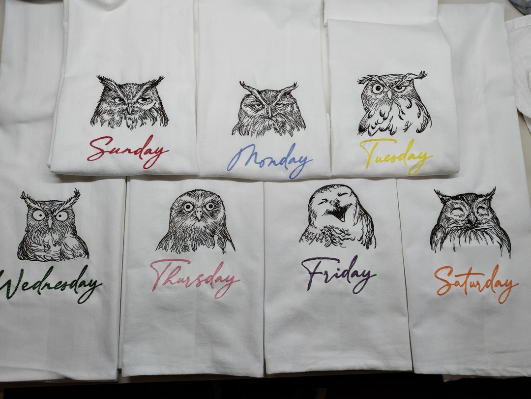 Days of the Week Owl Flour Sack Towels - Etsy