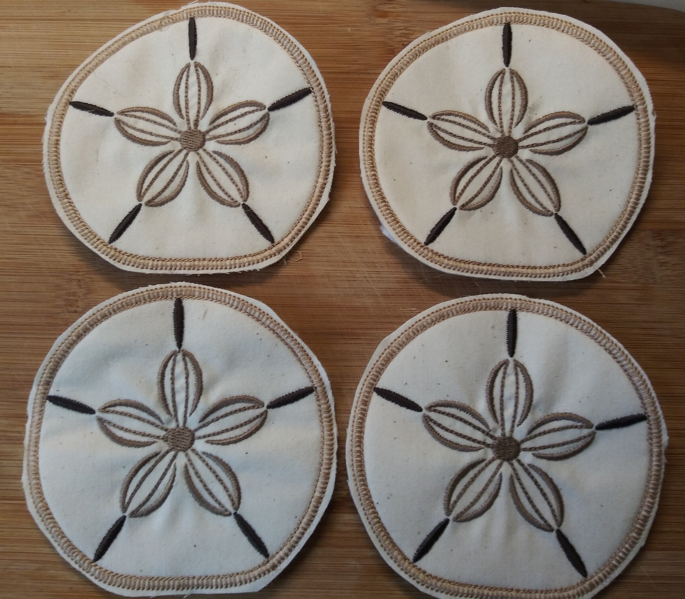 Sand Dollar Coaster Set. Set of Four Machine Embroidered Sand Dollar ...