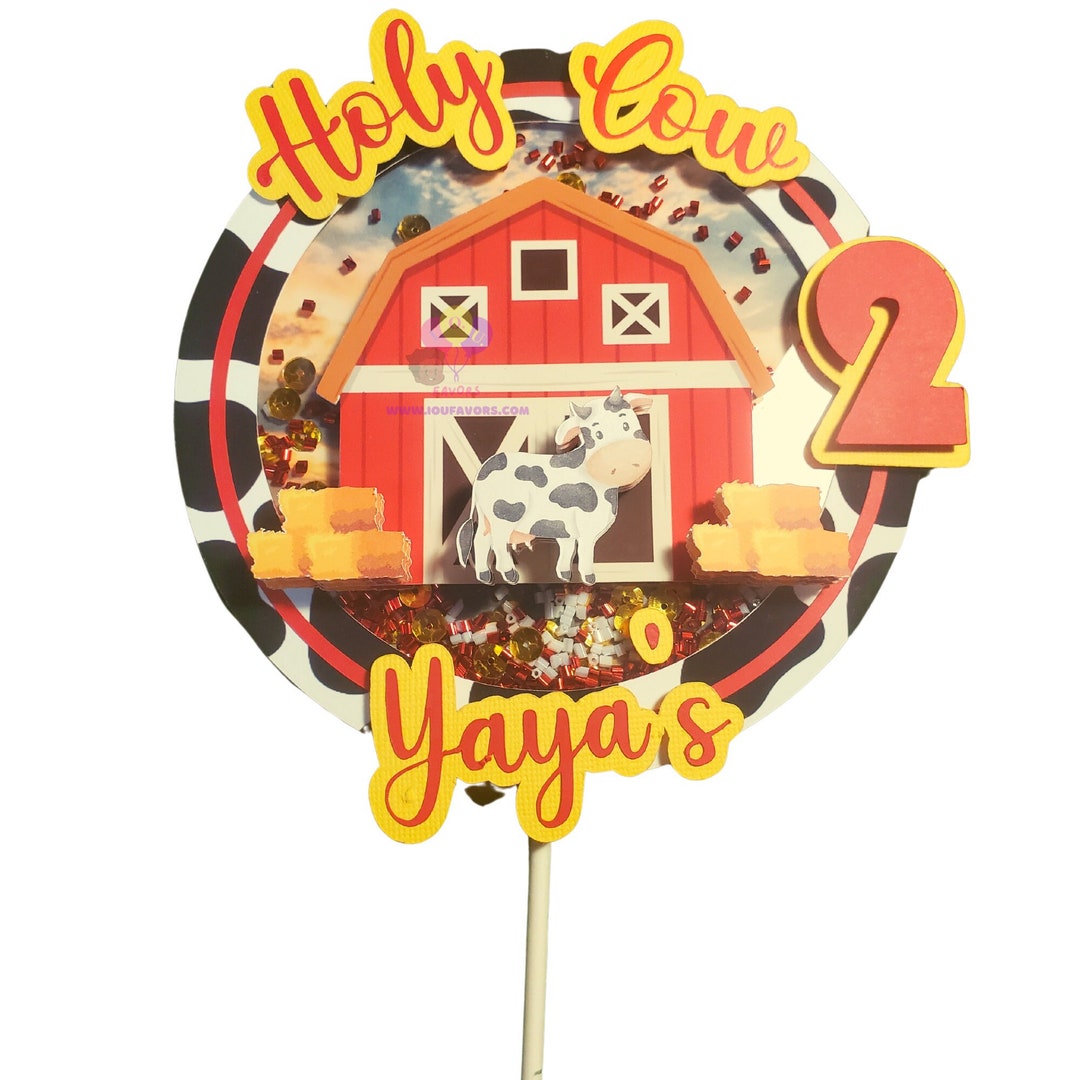 Holy Cow Youre Two Shaker Caketopper Unique Cow Theme Cake Toppers for ...