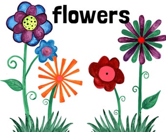 Bright and Colorful Flowers Clipart for Commercial Use - Etsy