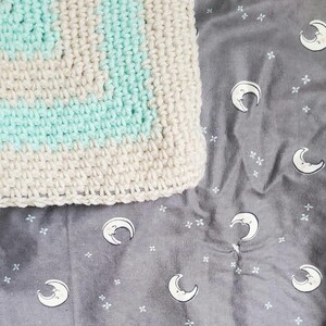 Crocheted Infinity Granny Square Blanket With Moon and Stars Flannel ...