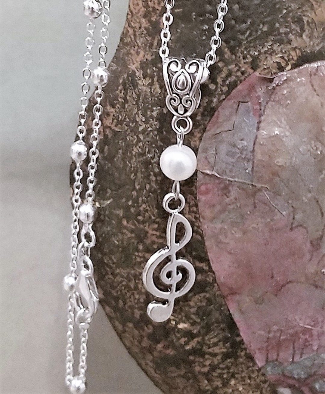 Musical G Clef Pearl Necklace Handmade on a Sterling Silver Chain - Etsy