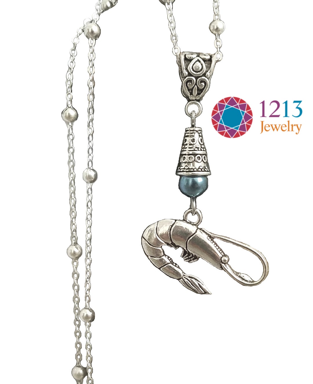 Shrimp Necklace Handmade on a Sterling Silver Chain With a Muted Blue ...